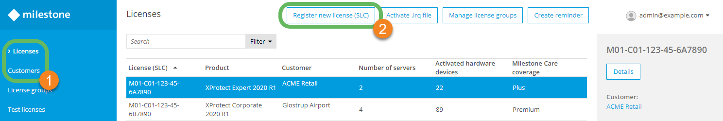 Register software license codes (SLCs)