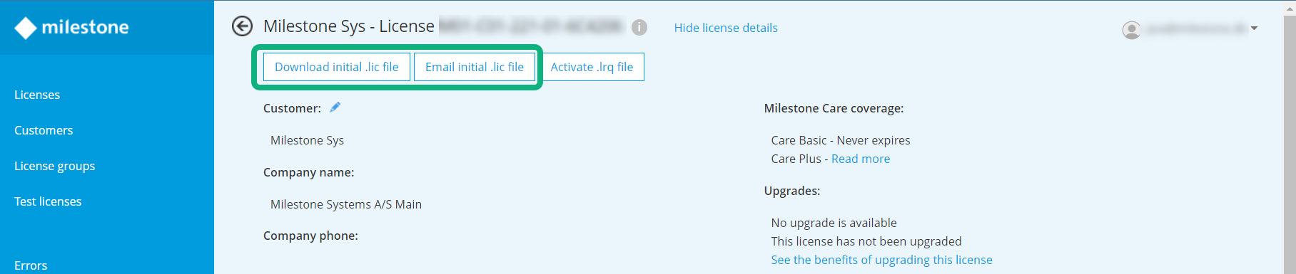 Get a software license (.lic) file