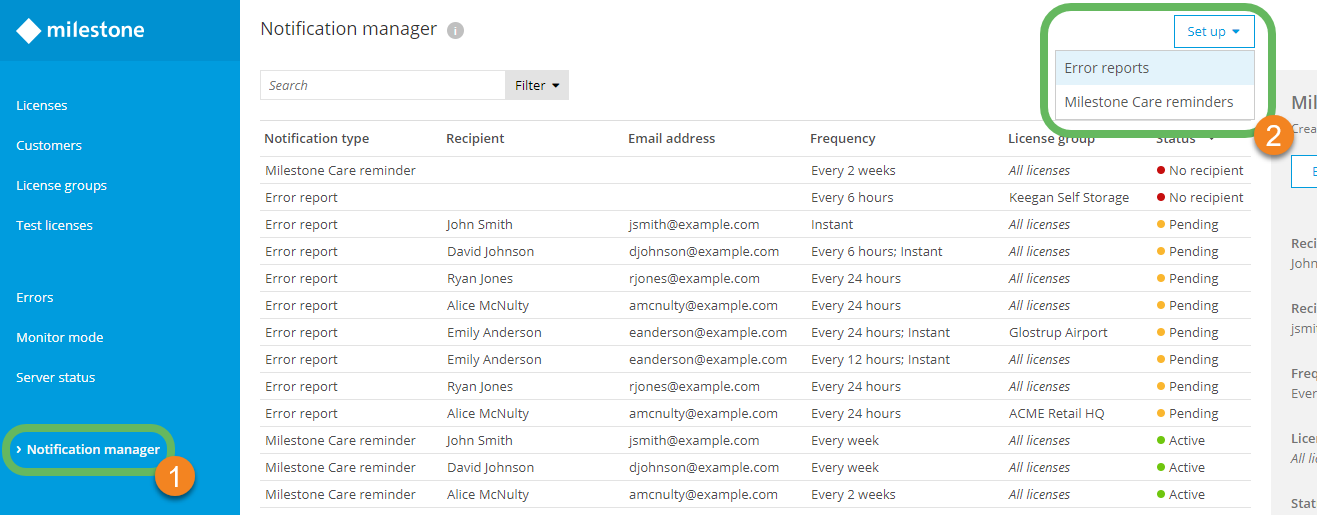 Set up error reports