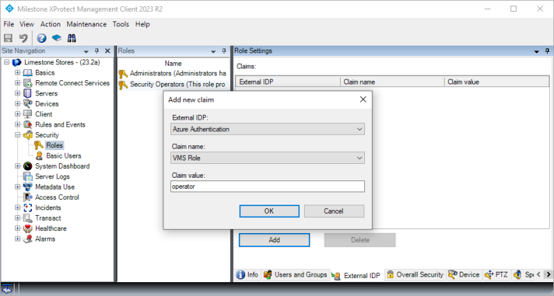 VMS roles and external IDP users