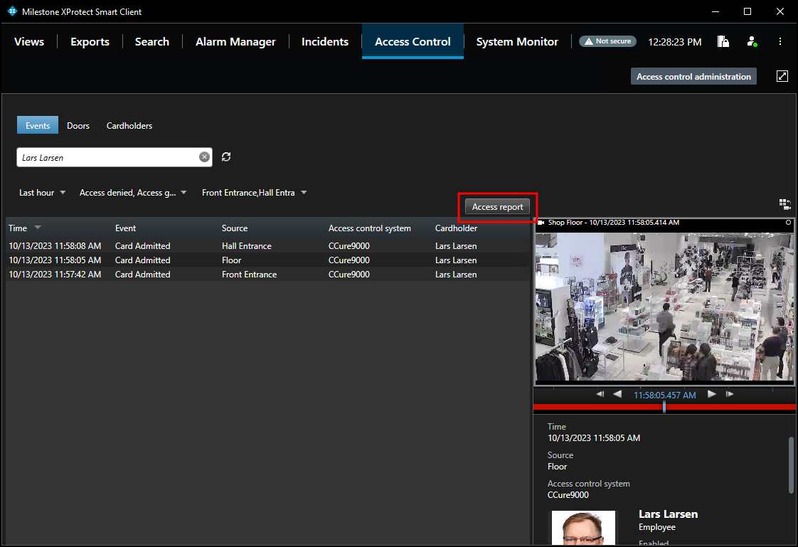 Access control workspace events list